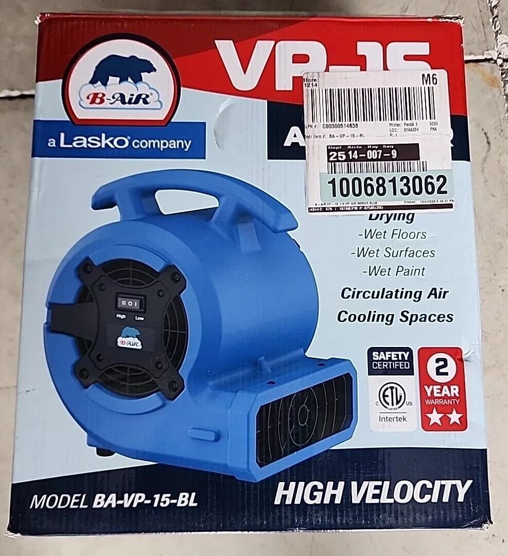 B-Air VP-15 1/8 HP Air Mover Carpet Dryer Floor Blower Fan for Flood R ...